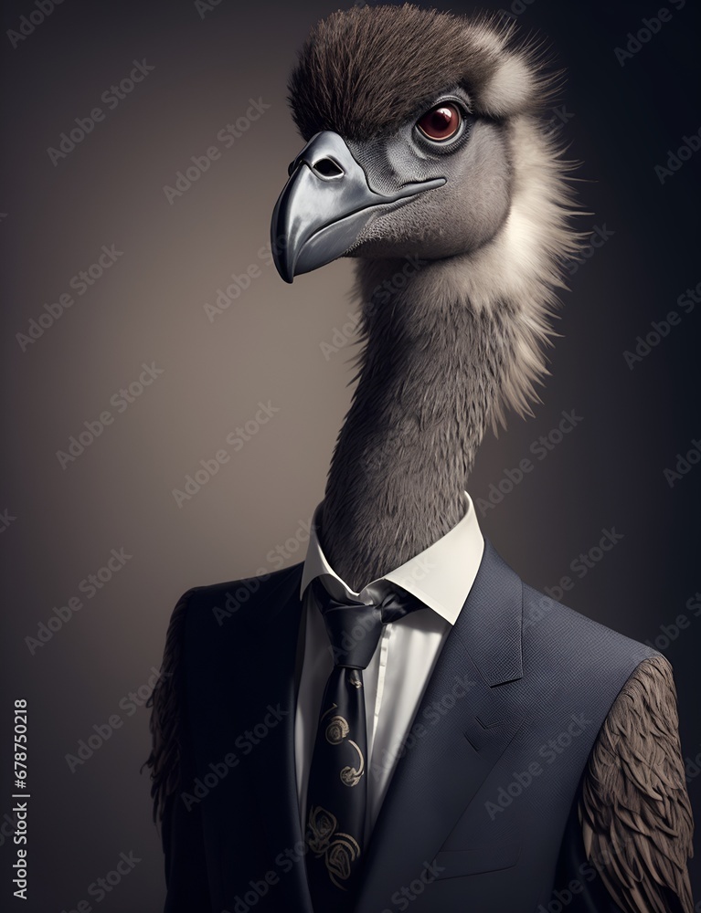 Emu is dressed elegantly in a suit with a lovely tie. An ...