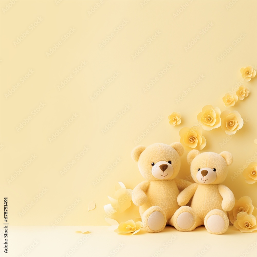 pastel yellow background template with 2 teddy bears, AIgenerated Stock ...