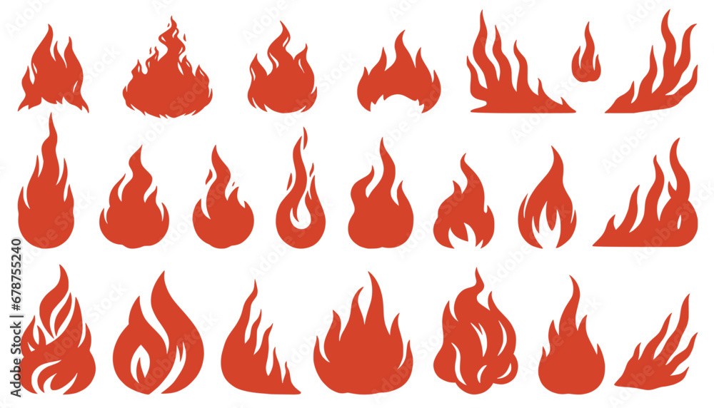 A set of varied flames of fire, a burning fire, a blazing inferno ...