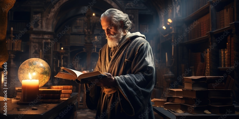 A captivating midrange shot of a famous poet, standing in a Roman ...