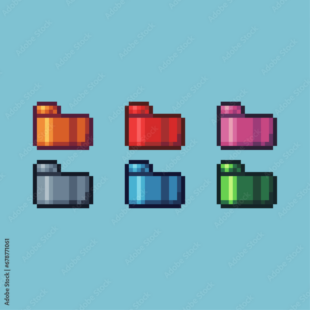 Pixel art sets of golden folder icon with variation color item asset ...