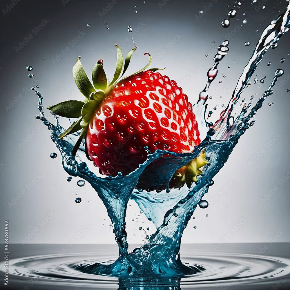 Strawberry Water Splash Extravaganza Strawberry Delight Hyperrealistic ...