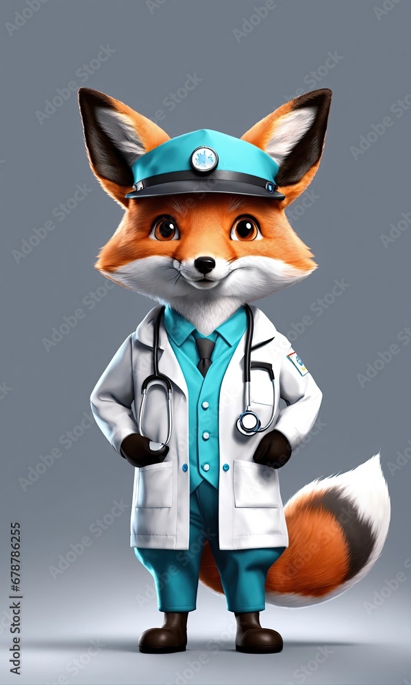 Cartoon fox doctor with a stethoscope on his neck, 3D illustration ...