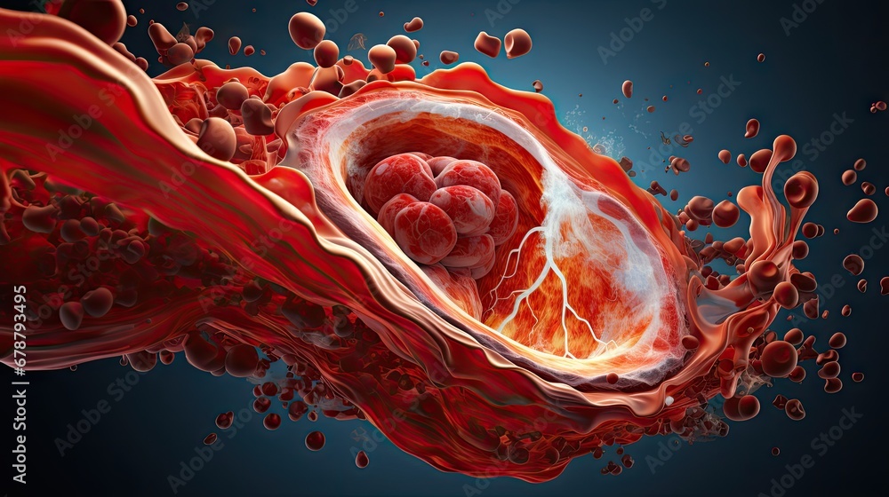 a close up of a blood vessel with blood flowing out of it and blood ...