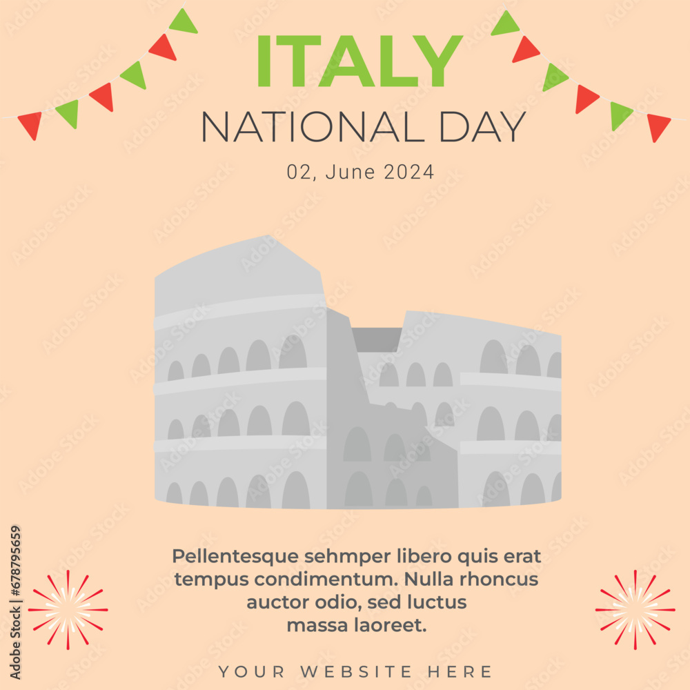 Italy national day social media post template design. Italian ...