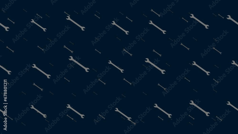 Wrench symbols float horizontally from left to right. Parallax fly ...