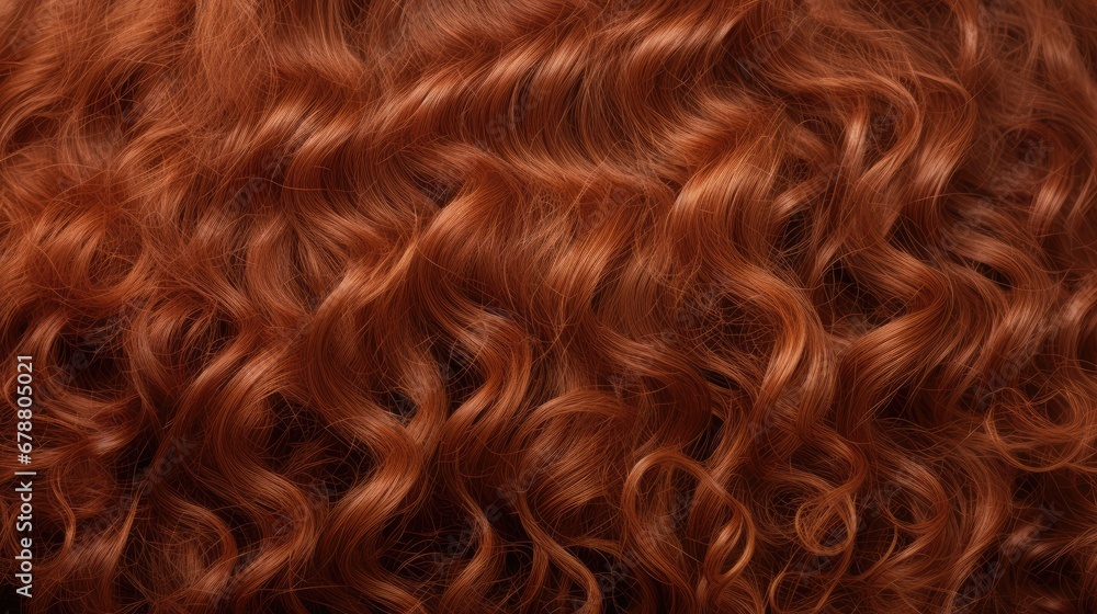 a close - up of a red curly hair textured with clippings of light brown ...