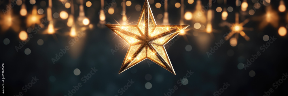 Christmas lighted string of stars near a background of bokeh lights ...