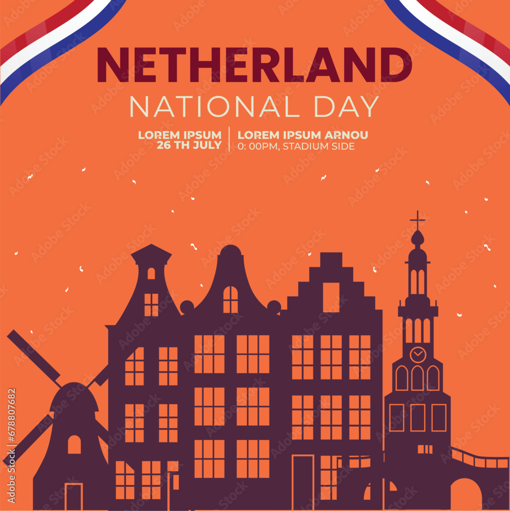 Netherlands national day social media post with Holland flag . Landmark ...