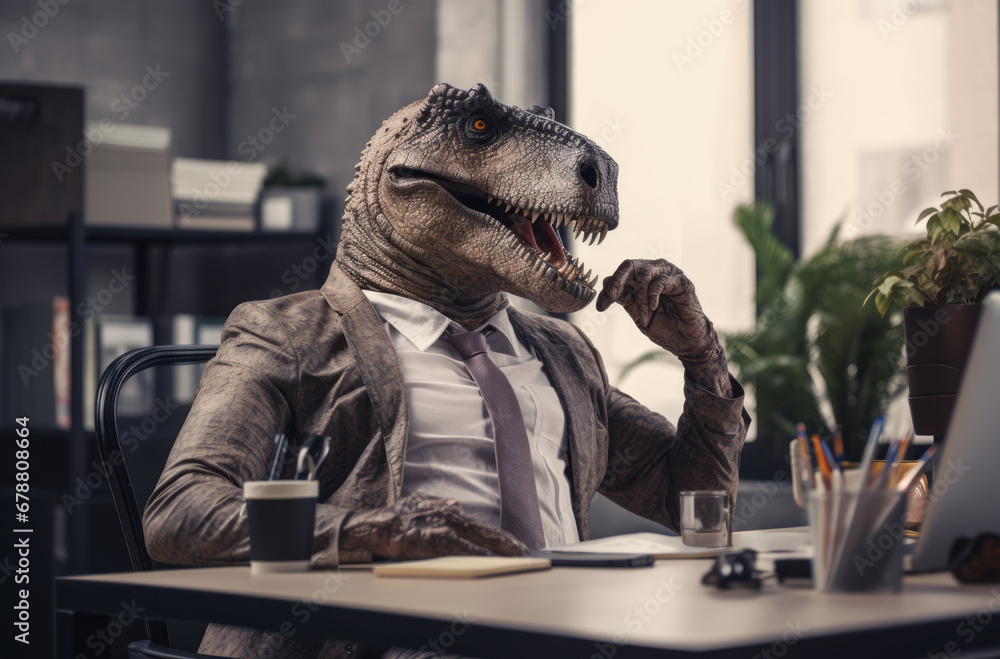 When the prehistoric meets the corporate, A dinosaur navigating the ...