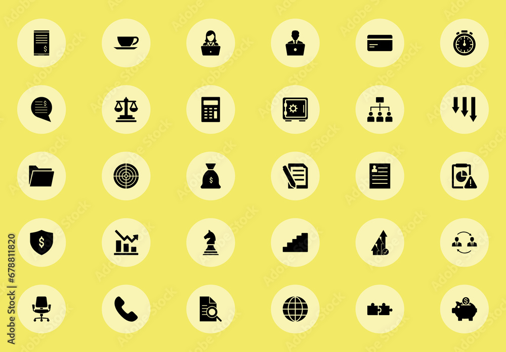 Yellow and Black Business Icons Set Minimalist Silhouette Design Stock ...
