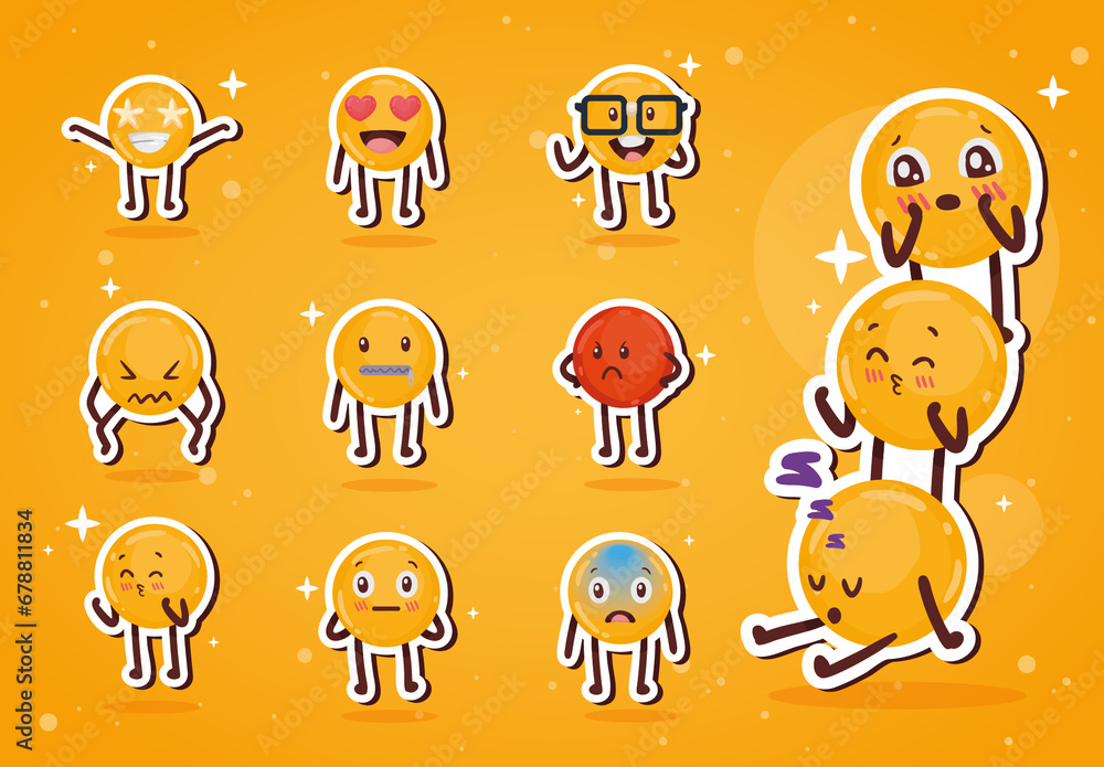 Cartoon Emojis Sticker Sets Stock Template | Adobe Stock