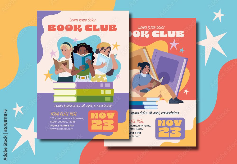 Colorful Book Club Event Flyer Template Design Stock Template | Adobe Stock