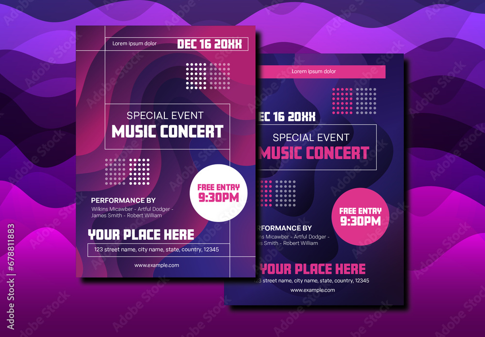 Purple Pink Music Concert Modern Gradient Event Flyer Template. Night ...