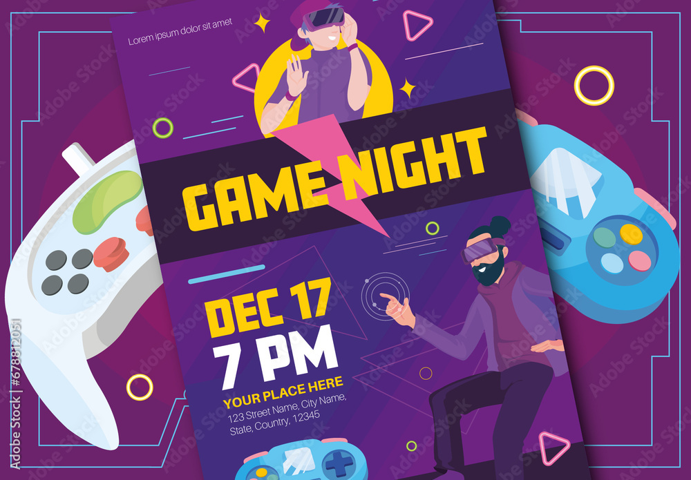 Game Night Poster Layout Stock Template | Adobe Stock