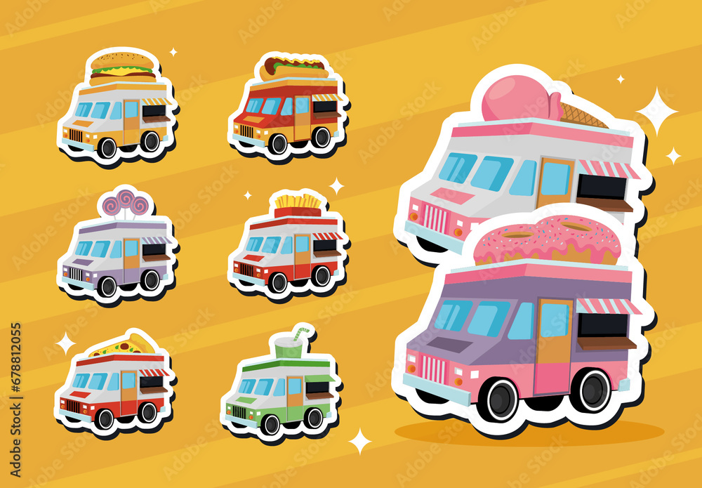 Colorful and Fun Food Truck Stickers Set Stock Template | Adobe Stock