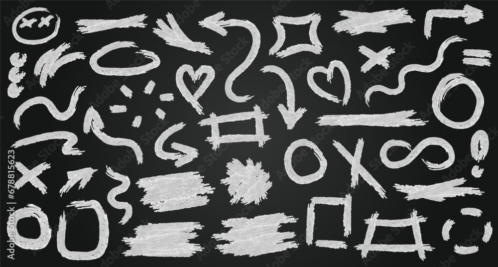 Collection of different sketchy chalk figures in scribbled shape. Hand ...