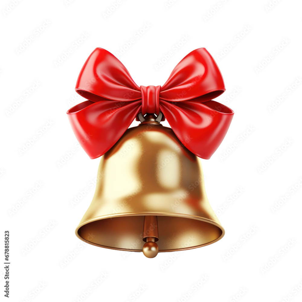 Beautiful shiny Christmas bell with red silk bow isolated on ...