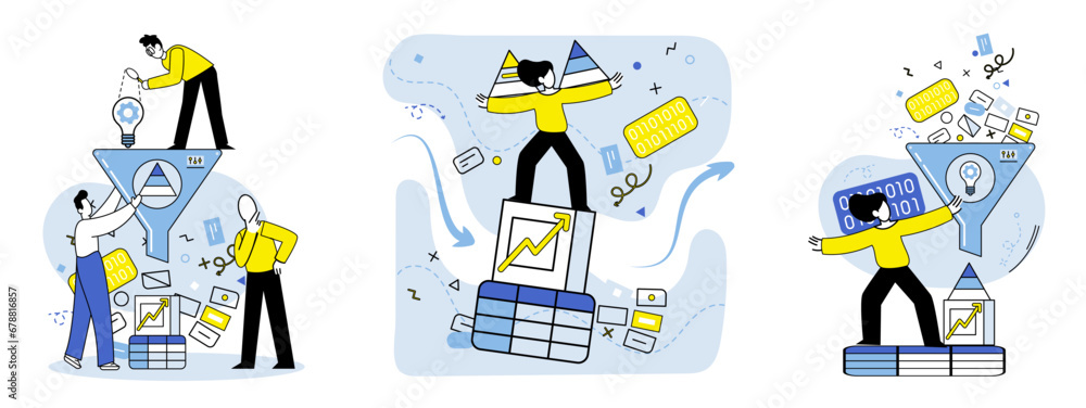 Machine learning vector illustration. Analyzing large scale data using ...