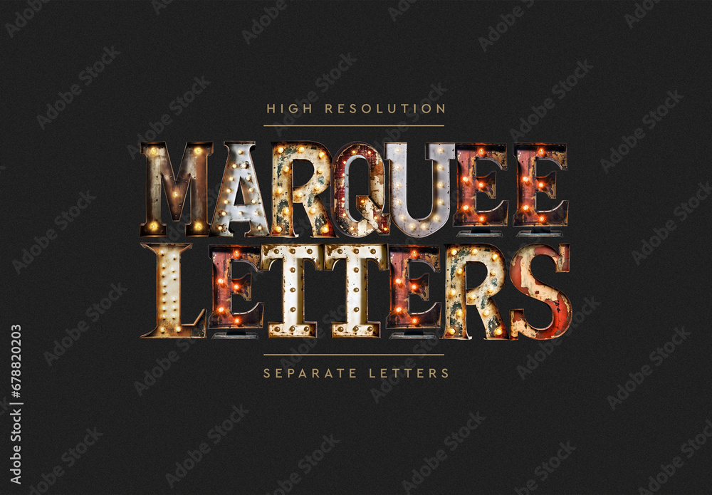 Marquee Letters Rustic Vintage Alphabet A-Z Stock Template | Adobe Stock