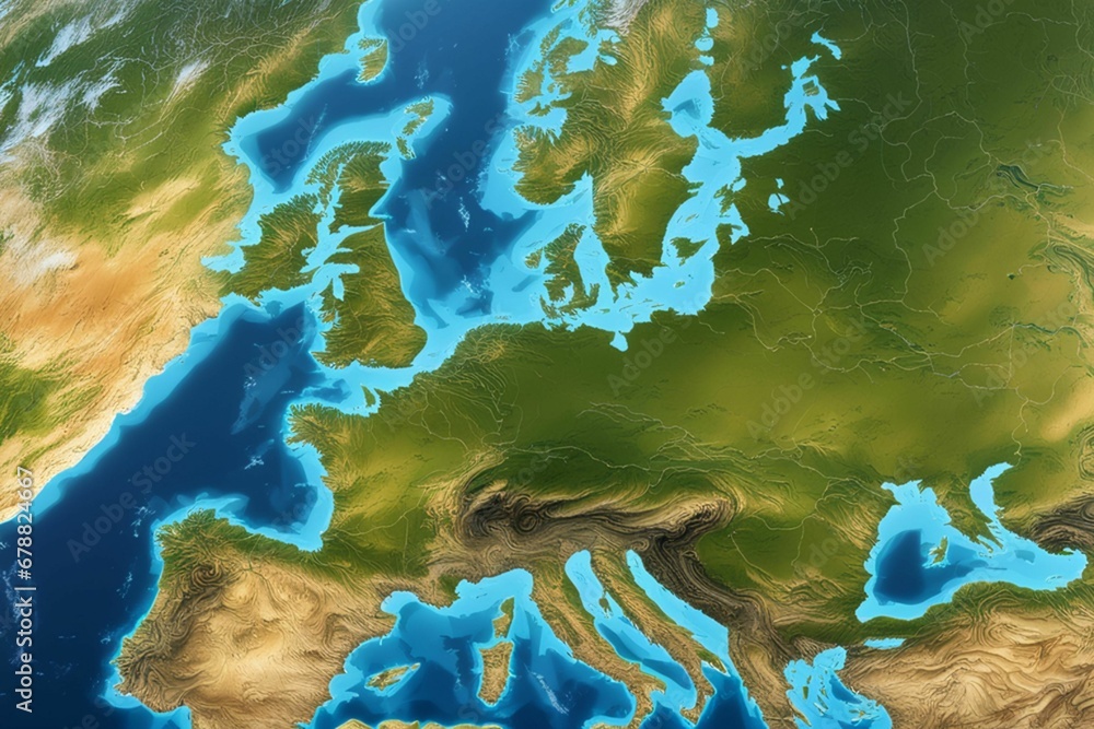 physical map of Western Europe with satellite view and topographic ...