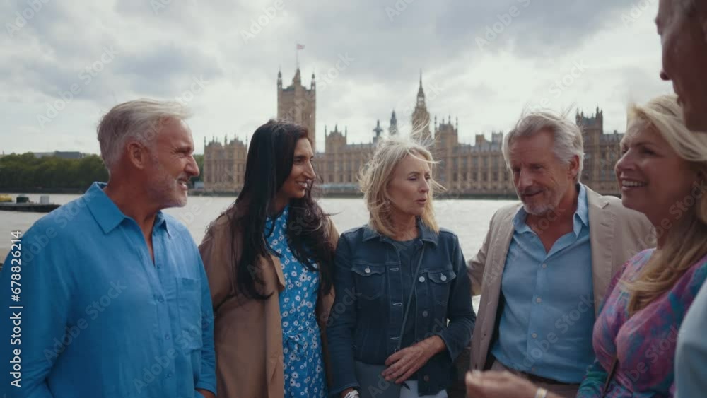 Group of old friends spending time together in the main parts of london ...