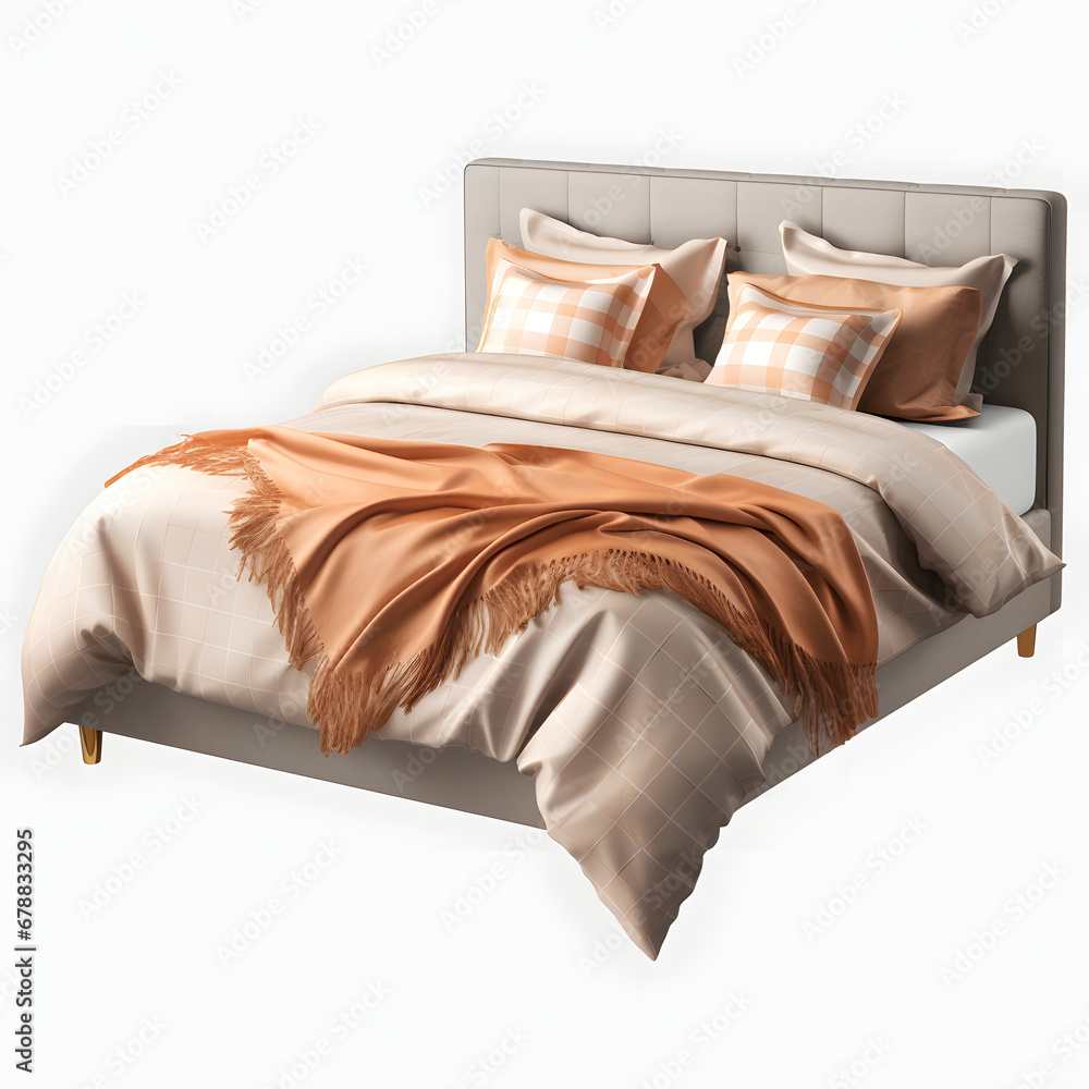 A contemporary and modern Queen size bed stands alone against a ...