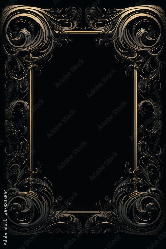graphic vertical frame, gold, vintage, black background, cornice ...