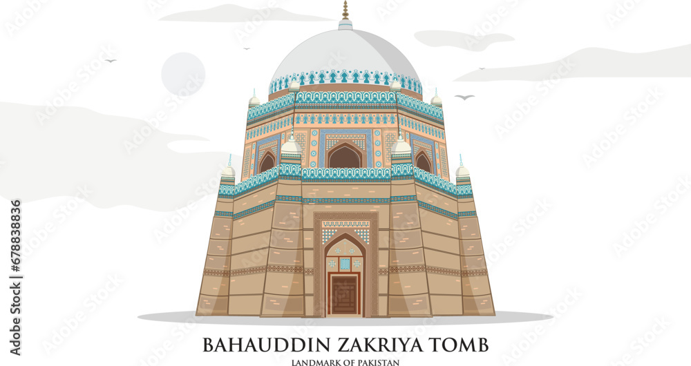 Tomb of Shah Rukn-e-Alam, Multan, Pakistan, detailed illustration ...