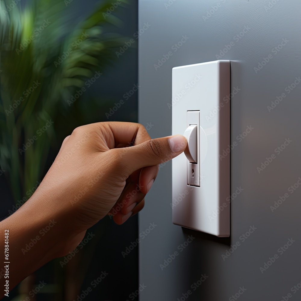 Finger turn off or on the light to saving electrical energy. Finger ...