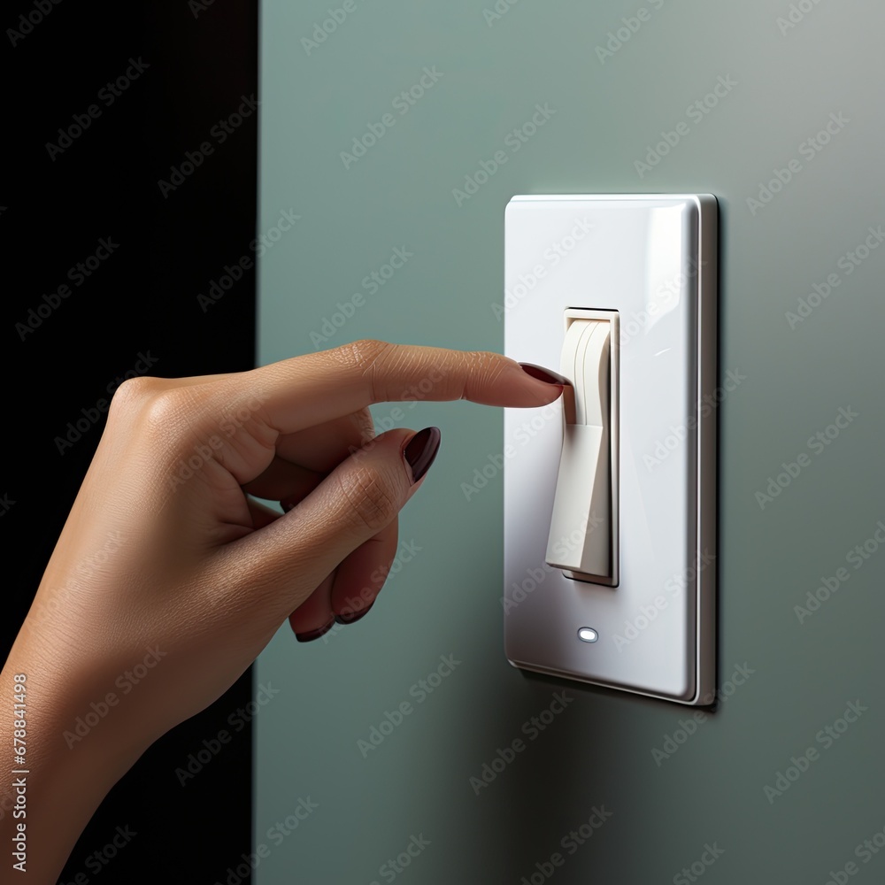Finger turn off or on the light to saving electrical energy. Finger ...