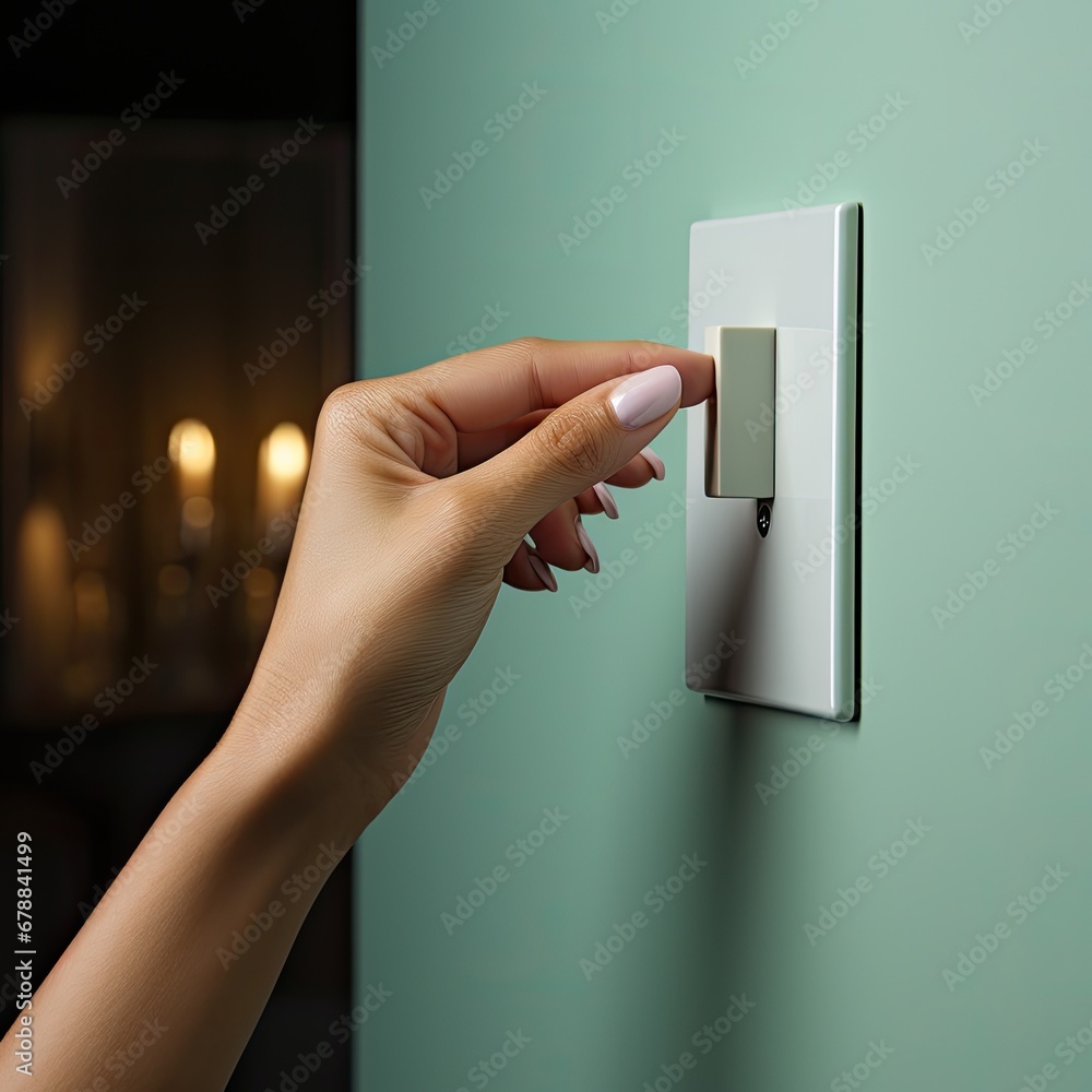 Finger turn off or on the light to saving electrical energy. Finger ...