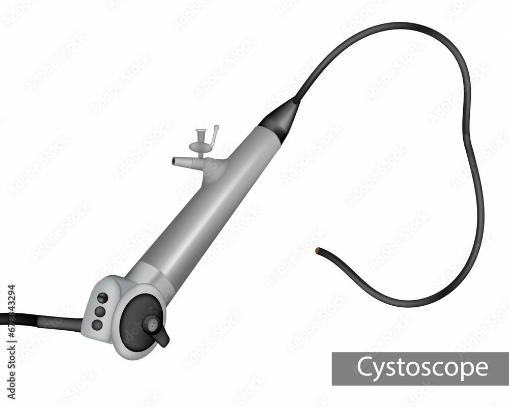 Rigid cystoscope used for examination of the proximal urethra and ...