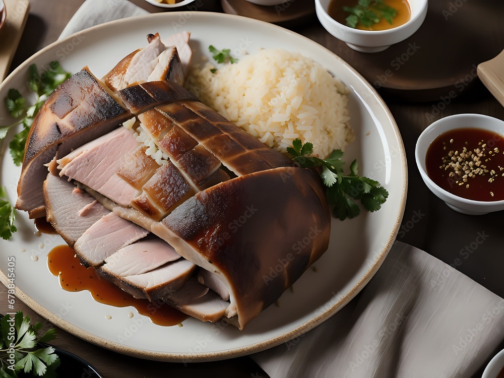 Capture the essence of Lechon in a mouthwatering food photography shot ...