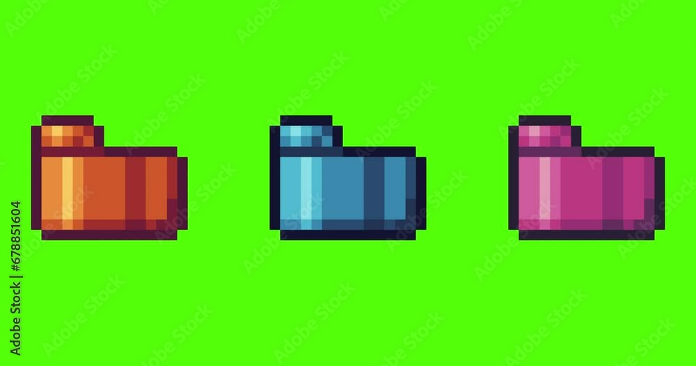 Green screen of folder icon, Folder icon bits pixel slowly appeared and ...