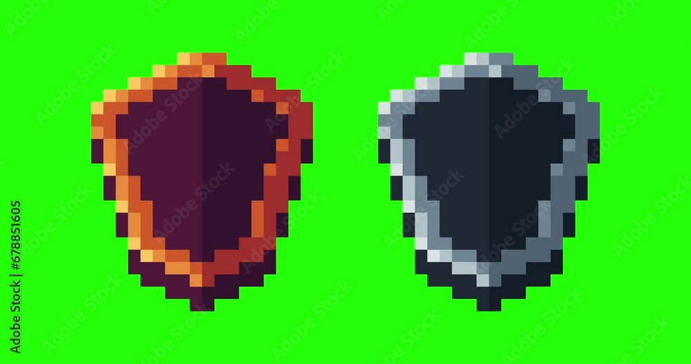 Green screen of Shield, gold shield bits pixel slowly appeared and ...