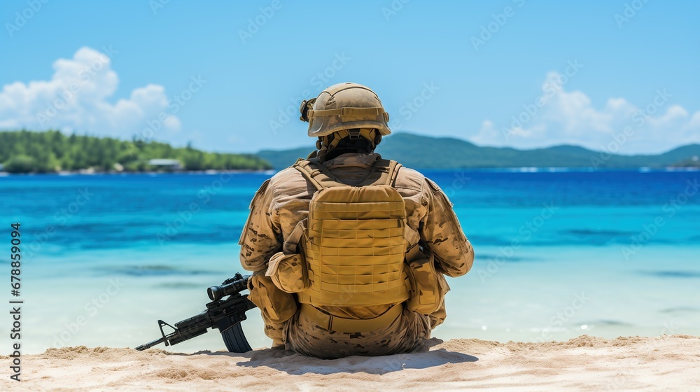 Coastal Reflection, Soldier Resting on the Beach, Confronting Emotional ...