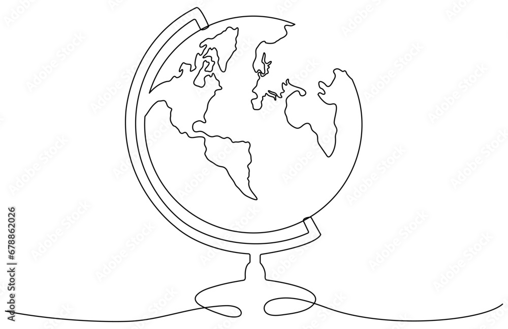 School globe continuous line drawing. World map linear symbol. Vector ...