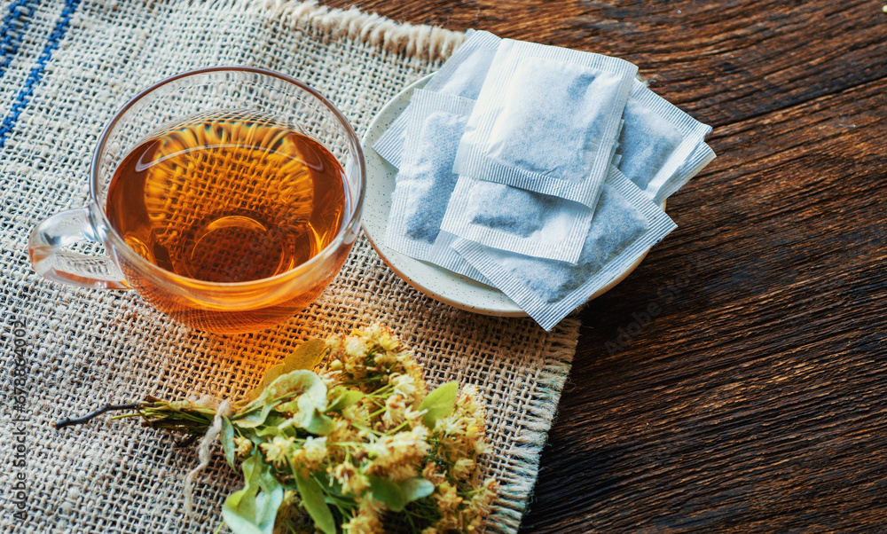 herbal Cup of healthy tea from linden flowers. alternative ...