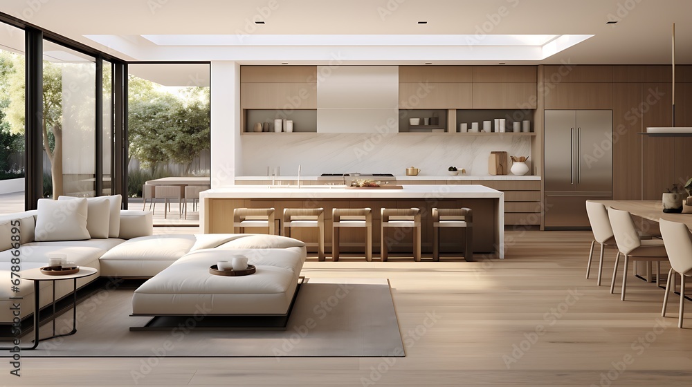 A modern minimalist home interior design with clean lines, sleek ...