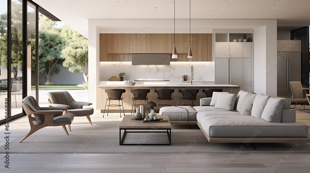 A modern minimalist home interior design with clean lines, sleek ...