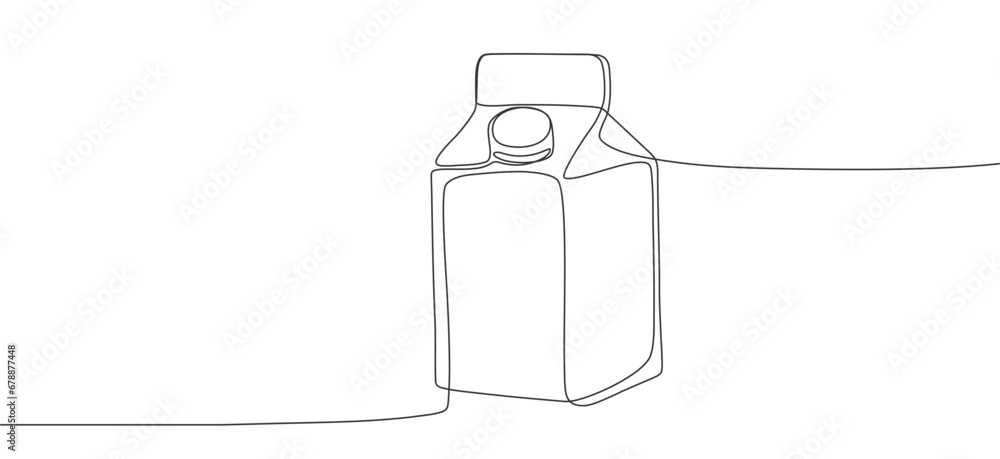 Drink carton in continuous single line art drawing style. Milk, juice ...