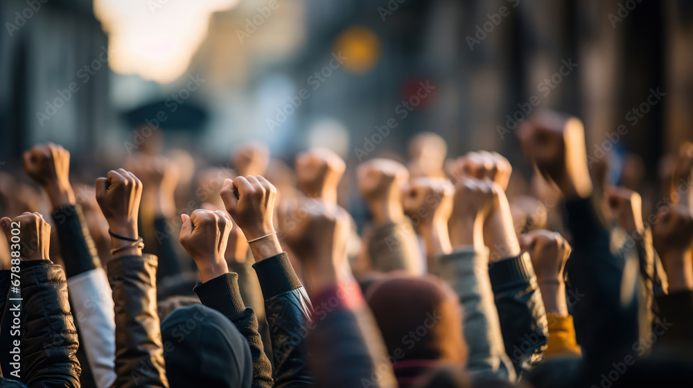 The power of raised hands, a symbol of collective strength Stock ...