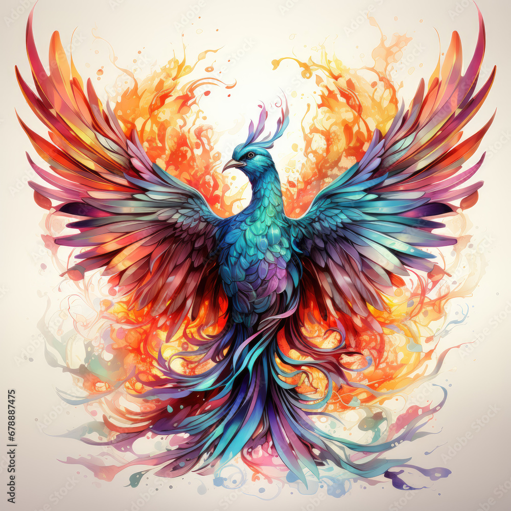 Watercolor Rainbow Phoenix Sublimation Clipart illustration Generative ...