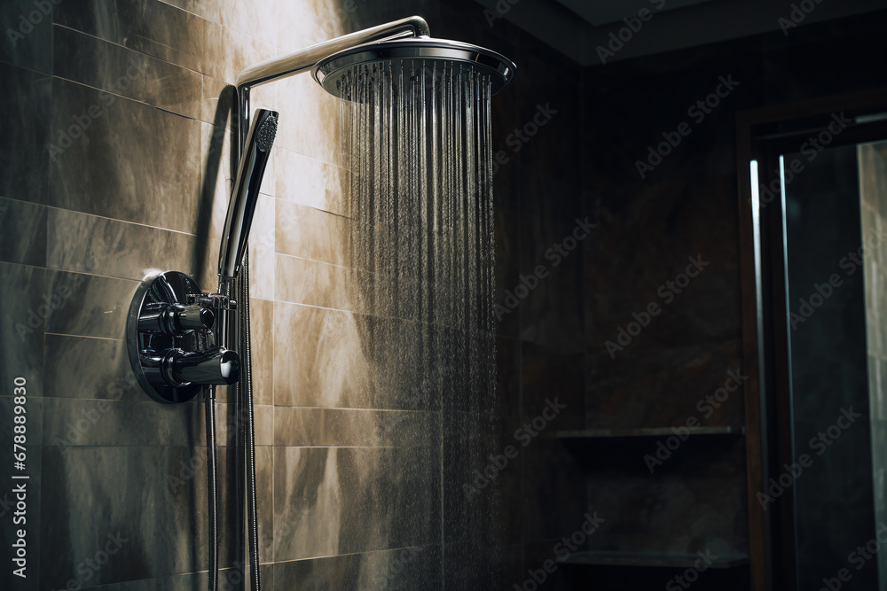 Working shower in the shower stall, water jets. Home plumbing ...