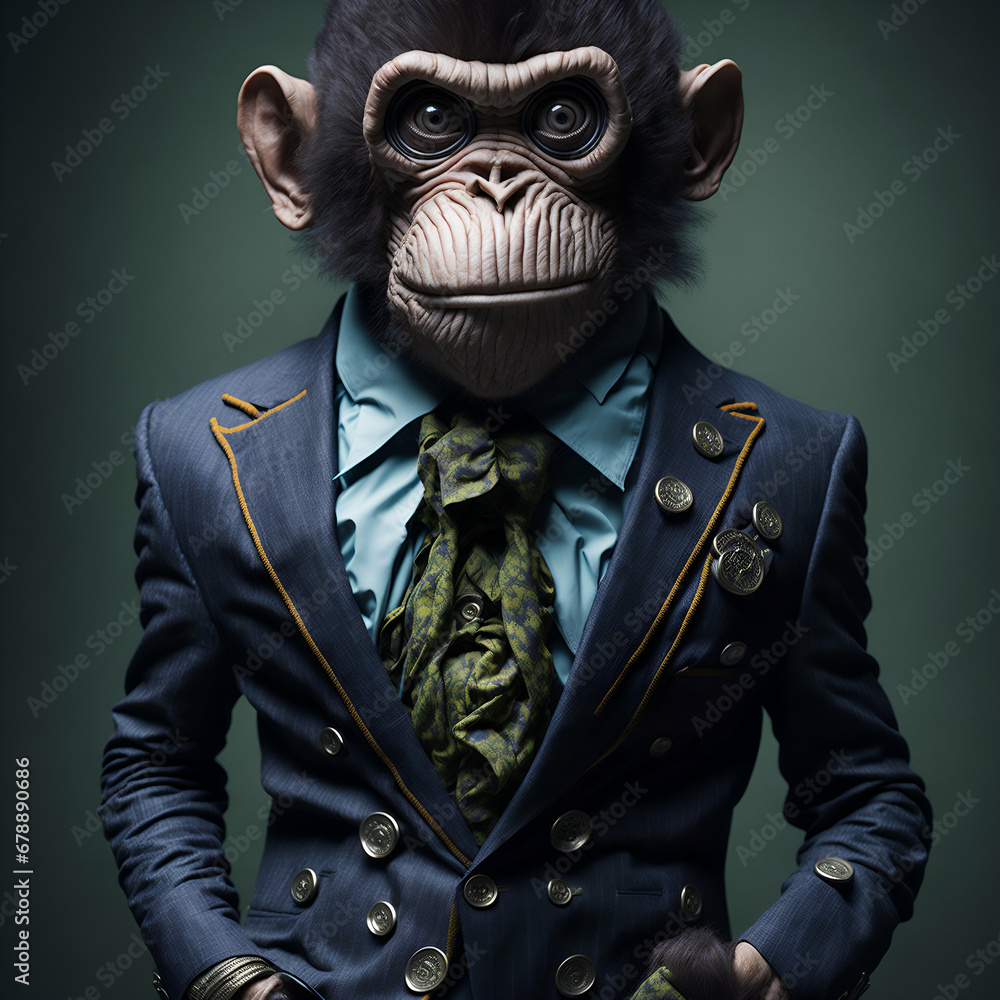 Portrait of a monkey wearing a suit as a businessman, humanization of ...