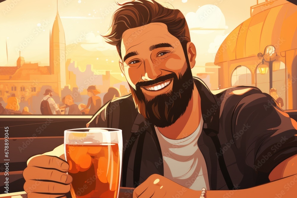 Sipping Joyful Brew: Savor the joy of beer with an image of a man ...