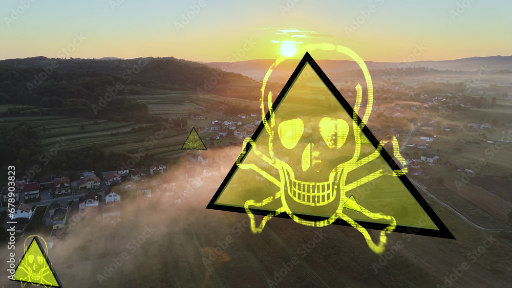 Aerial: Nuclear and radiation accident at nuclear power plant. Toxic ...