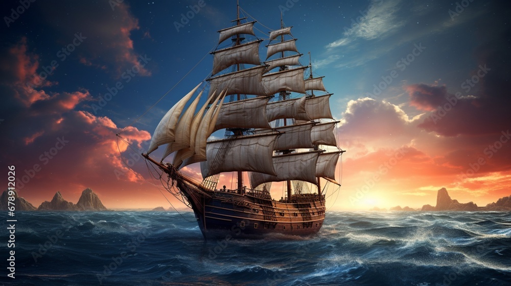 Sail ship with nights sky high resolution beautiful image Ai generated ...