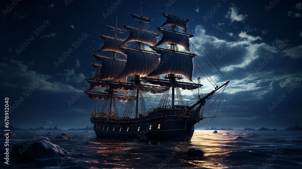 Sail ship with nights sky high resolution beautiful image Ai generated ...
